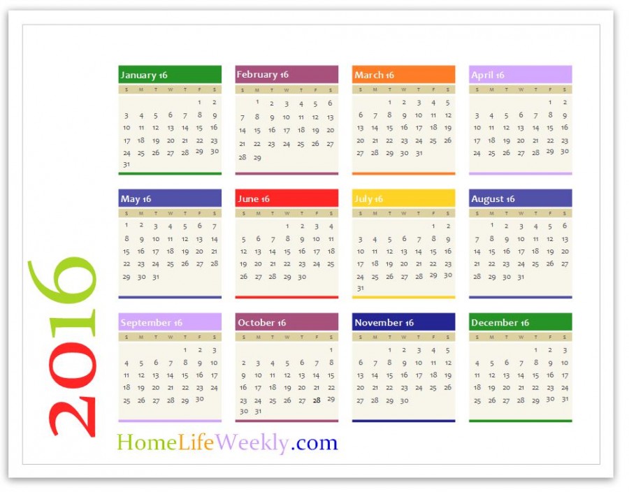 Printable Calendar 2016 – Home Life Weekly